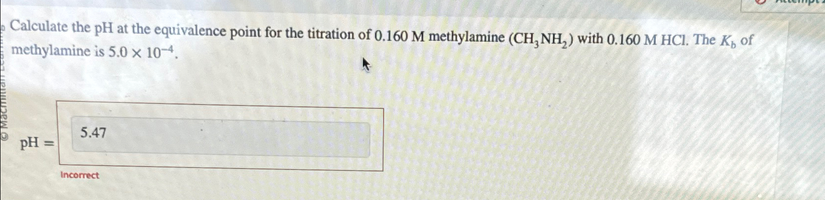 Solved Calculate the pH ﻿at the equivalence point for the | Chegg.com
