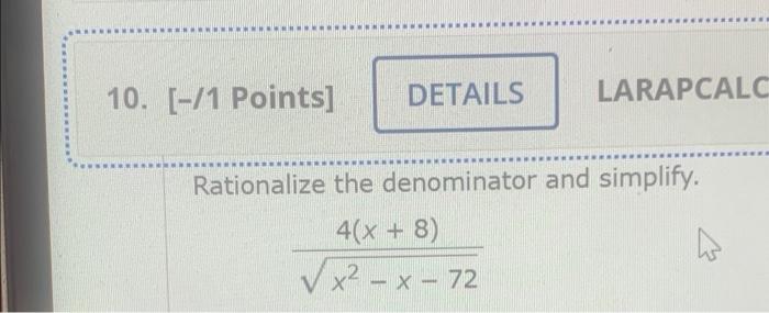 Solved Rationalize the denominator and simplify. | Chegg.com Solved Rationalize the denominator and simplify. | Chegg.com