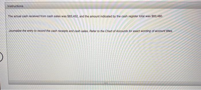 Solved Instructions The actual cash received from cash sales | Chegg.com