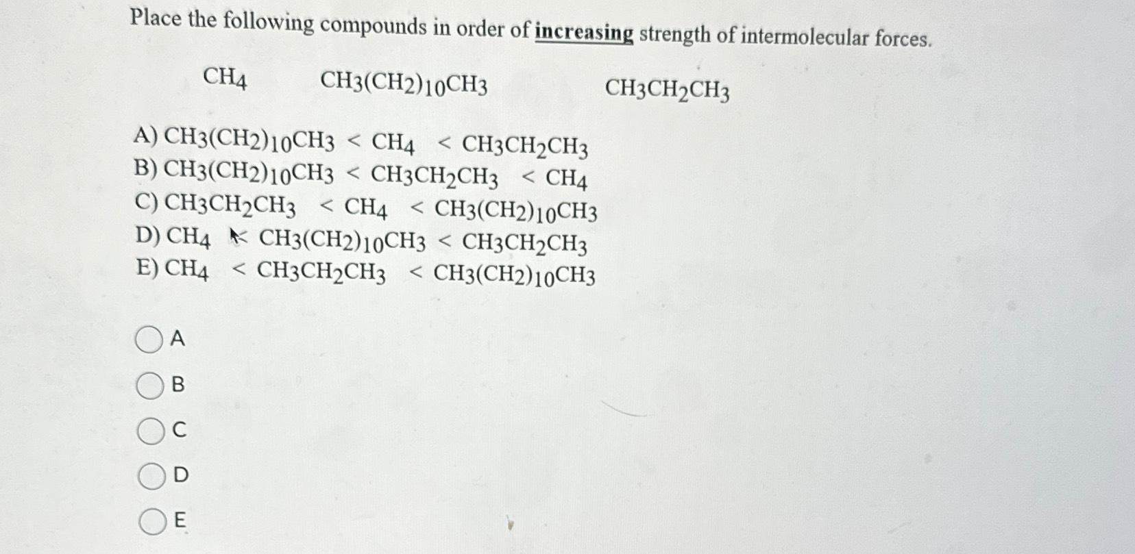 Solved Place the following compounds in order of increasing | Chegg.com