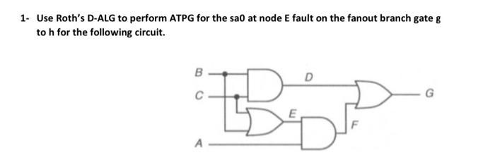 Solved 1- Use Roth's D-ALG to perform ATPG for the sa0 at | Chegg.com