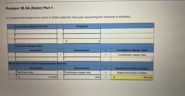 Solved Required information Problem 18-3A (Static) | Chegg.com