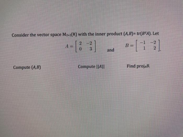 Solved Consider the vector space M2^2(R) with the inner | Chegg.com