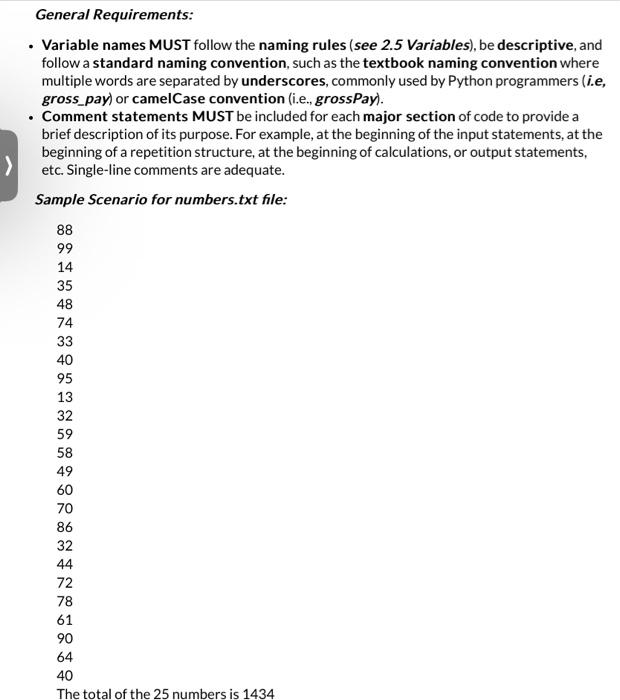 Solved General Requirements: Variable names MUST follow | Chegg.com