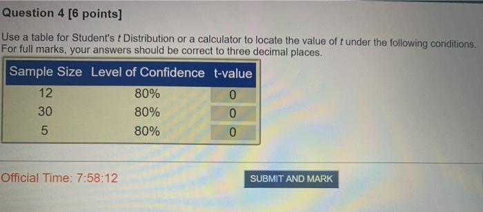 Solved Question 4 [6 points] Use a table for Student's t | Chegg.com