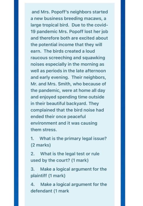 and Mrs. Popoff's neighbors started a new business | Chegg.com