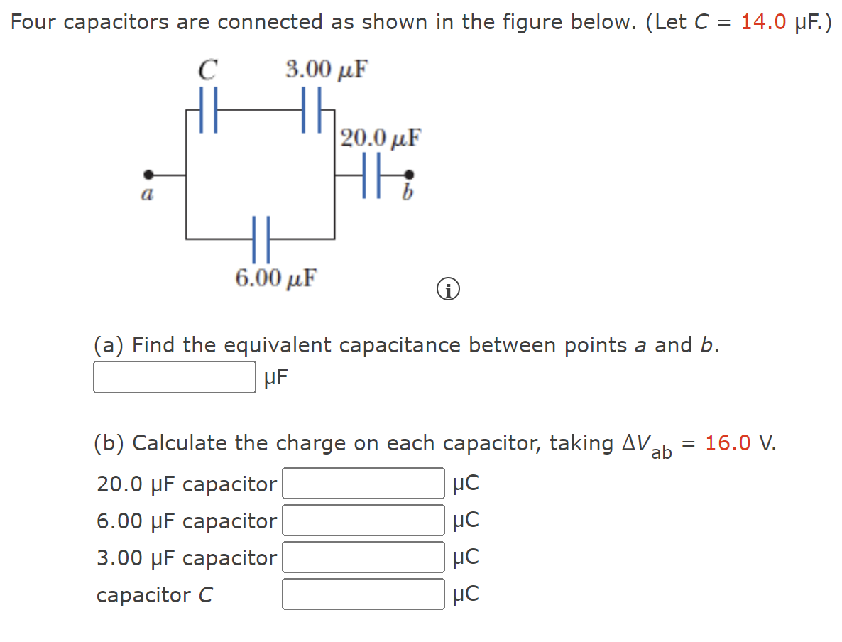 Solved Four capacitors are connected as shown in the figure | Chegg.com