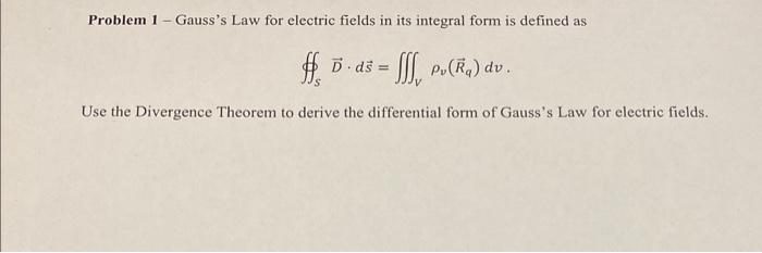 Solved Problem 1 -Gauss's Law for electric fields in its | Chegg.com