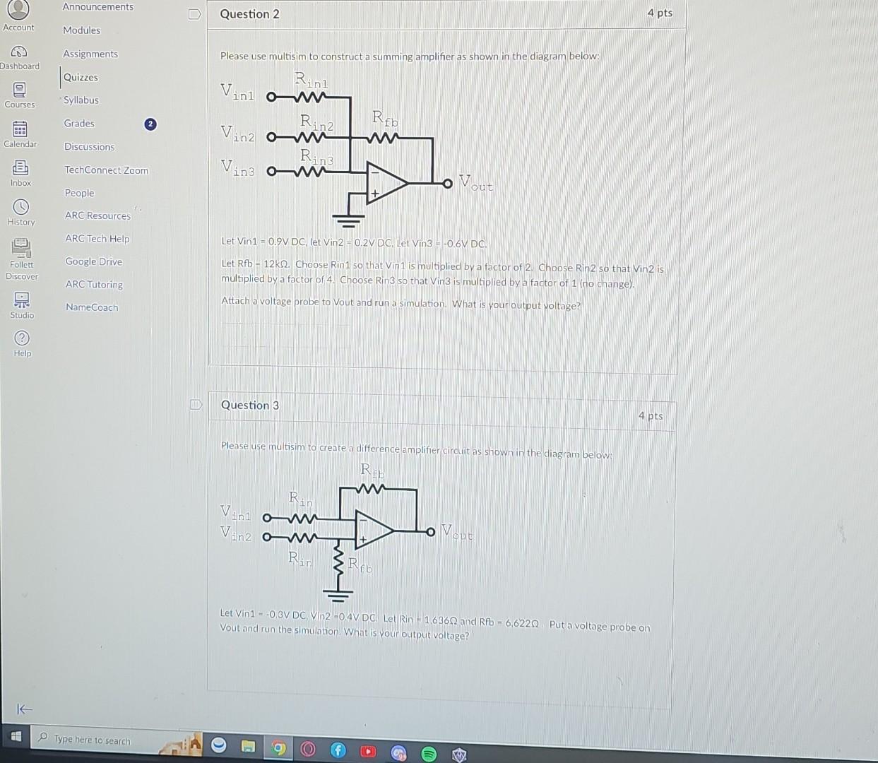 Solved Please use multisim to construct a summing amplifier | Chegg.com