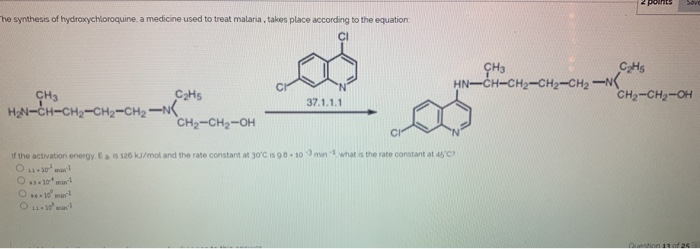 Solved Save The synthesis of hydroxychloroquine, a medicine | Chegg.com