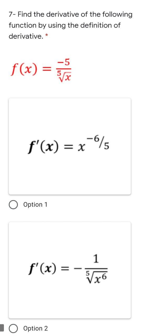 Solved 7- Find the derivative of the following function by | Chegg.com