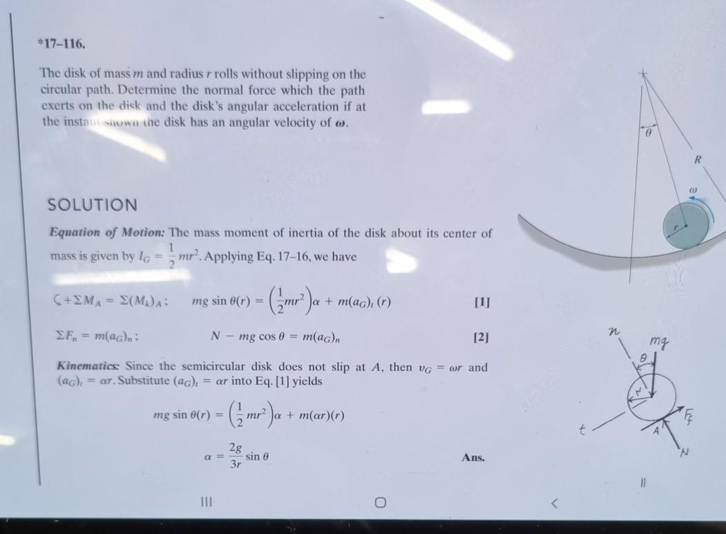 Solved *17-116. The disk of mass m and radius r rolls | Chegg.com