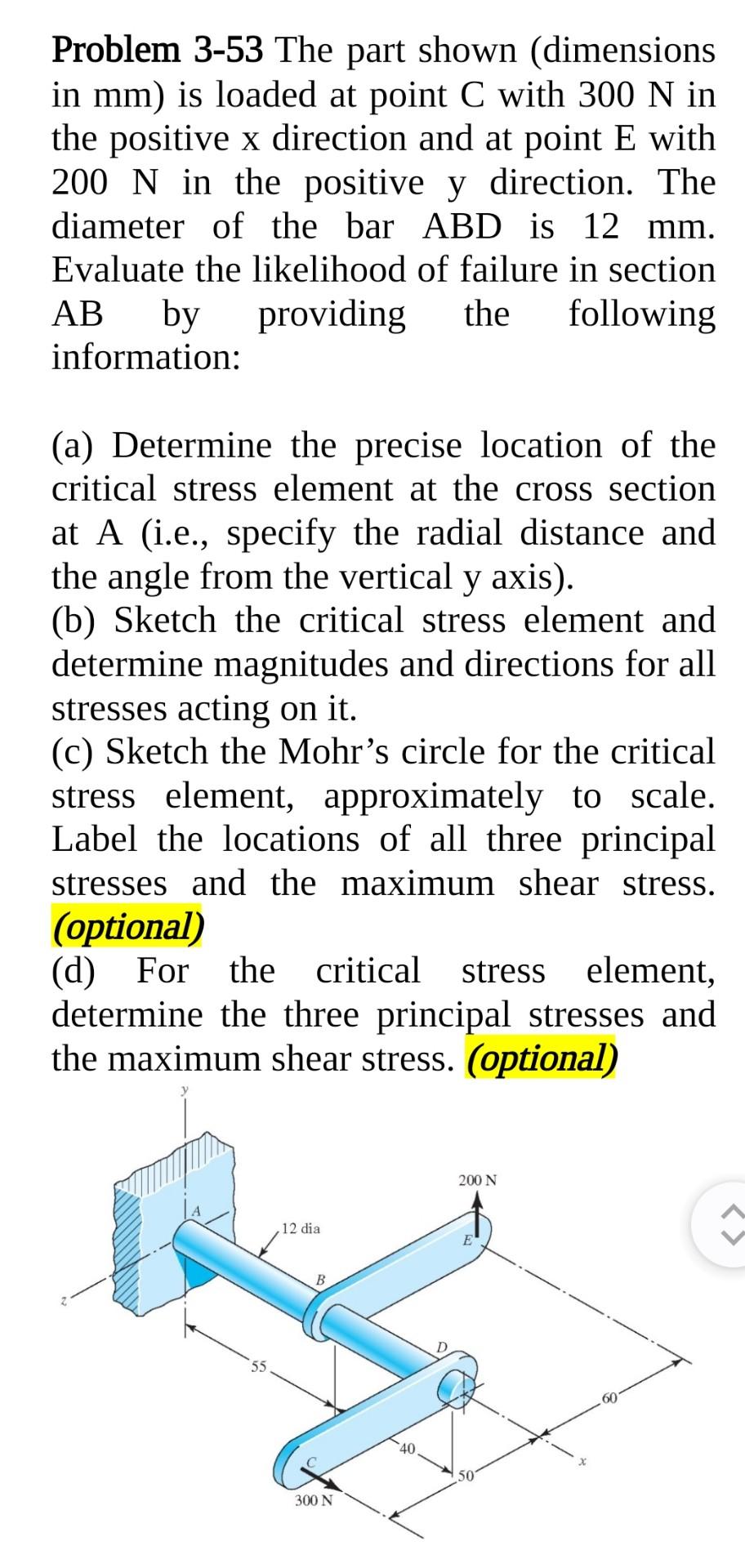 Solved Problem 3-53 The part shown (dimensions in mm ) is | Chegg.com