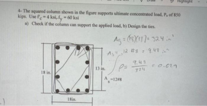 Solved Highlight 4. The squared column shown in the figure | Chegg.com