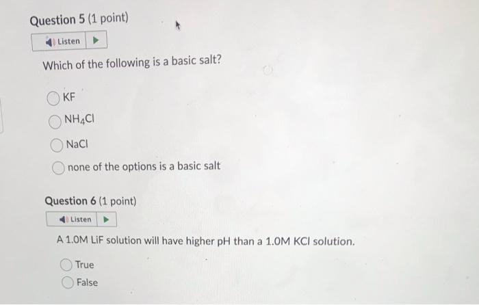 Solved Which of the following is a basic salt? KF NH4Cl NaCl | Chegg.com