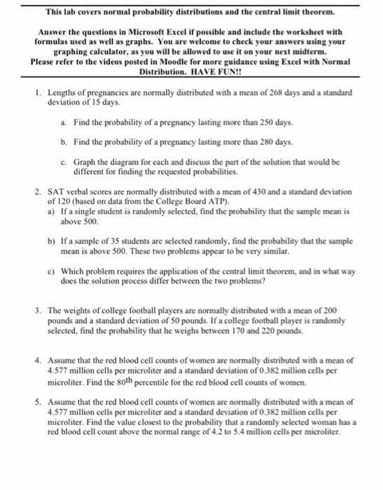 Solved: This Lab Covers Normal Probability Distributions A... | Chegg.com