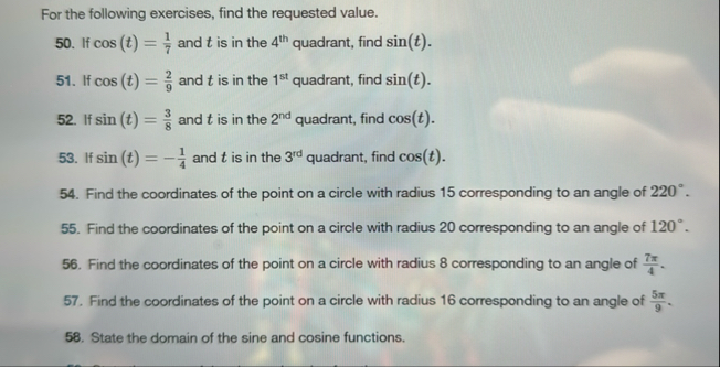 Solved For the following exercises, find the requested | Chegg.com