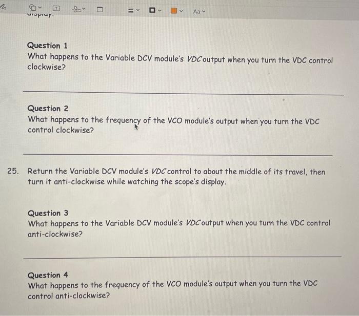 Solved Question 1 What happens to the Variable DCV module's | Chegg.com