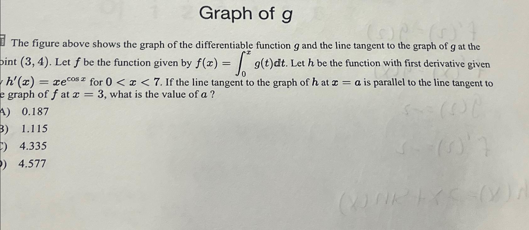 Solved Graph of gThe figure above shows the graph of the | Chegg.com