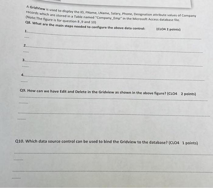 Solved A GridView is used to display the ID, FName, LName, | Chegg.com