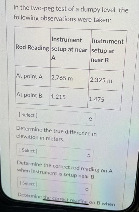 Solved In the two-peg test of a dumpy level, the following | Chegg.com