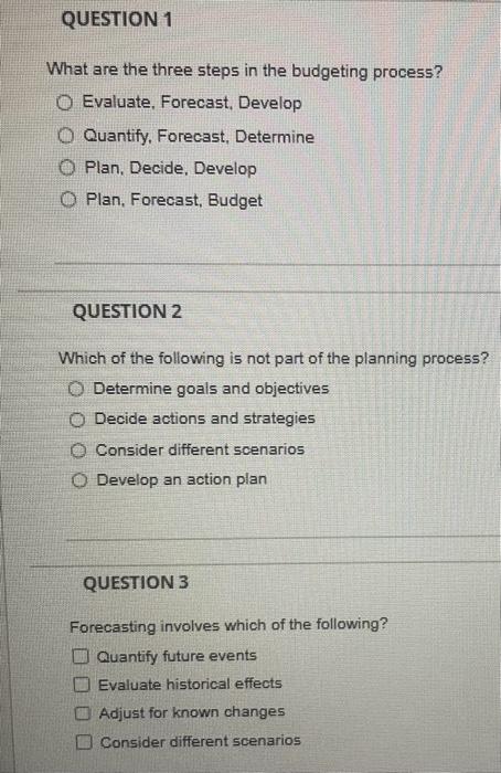 Solved What are the three steps in the budgeting process? | Chegg.com