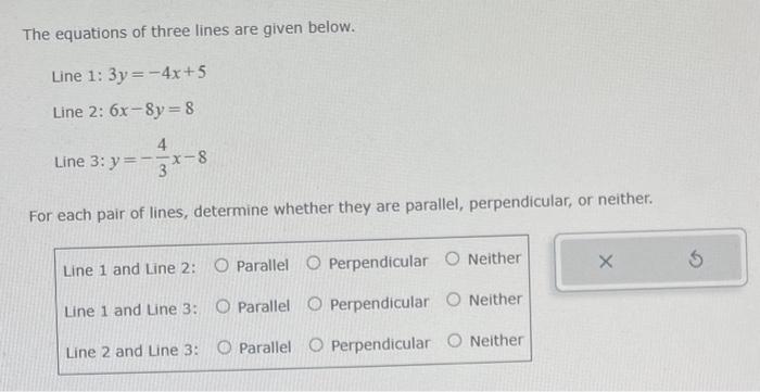 Solved The equations of three lines are given below. Line | Chegg.com
