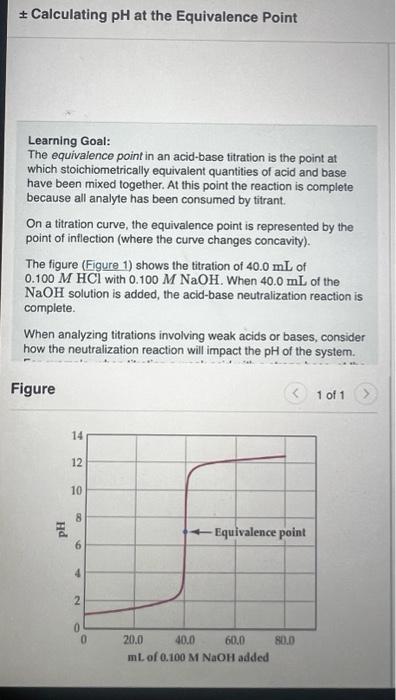 Solved \pm Calculating pH at the Equivalence Point Learning | Chegg.com