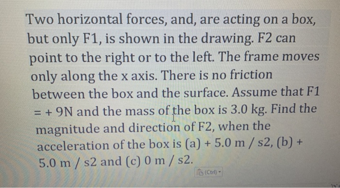 Solved Two horizontal forces, and, are acting on a box, but | Chegg.com