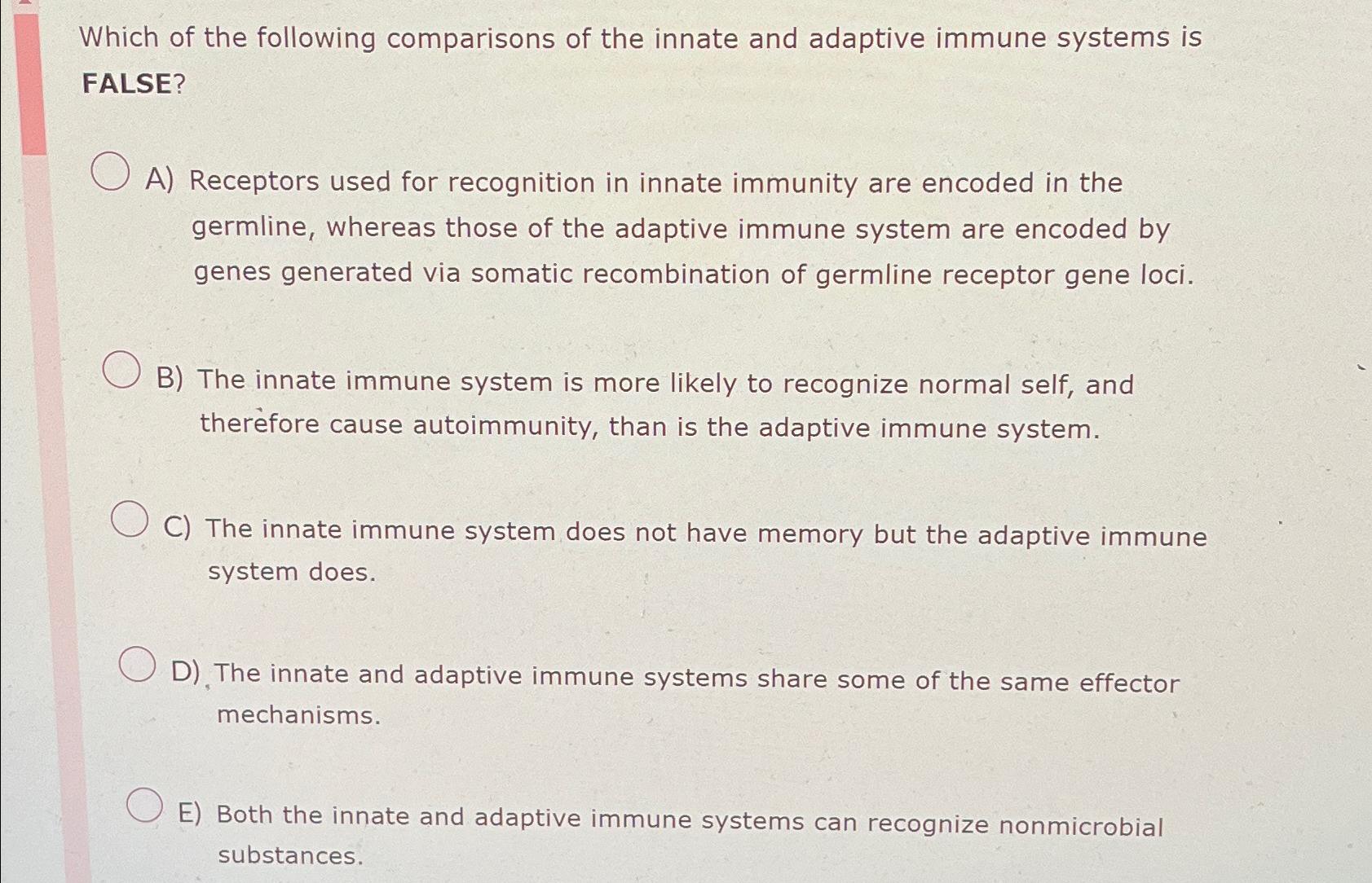 Solved Which of the following comparisons of the innate and | Chegg.com