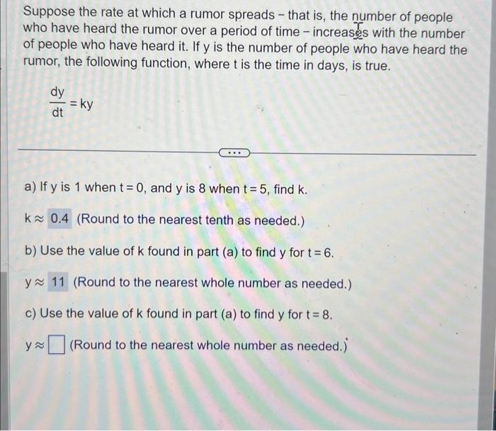 Solved Suppose the rate at which a rumor spreads - that is, | Chegg.com