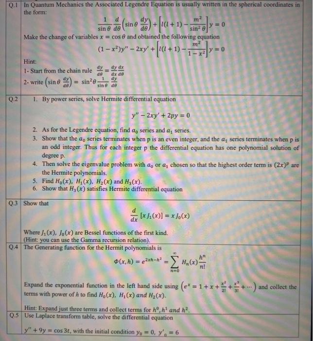 Solved Q.1 In Quantum Mechanics the Associated Legendre | Chegg.com