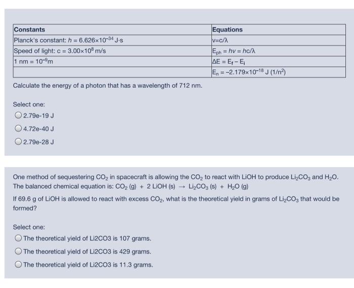 Solved Constants Planck's constant: h = 6.626x10-34 J·s | Chegg.com
