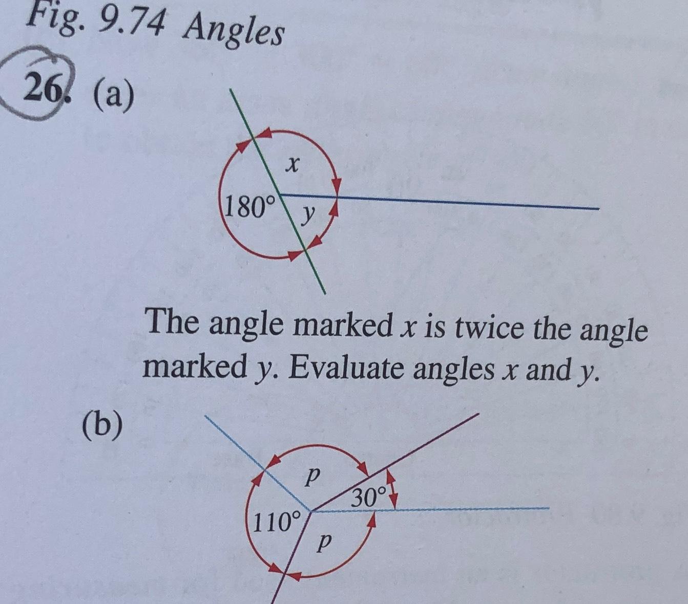 Solved Fig. 9.74 ﻿Angles26. (a)The angle marked x ﻿is twice | Chegg.com