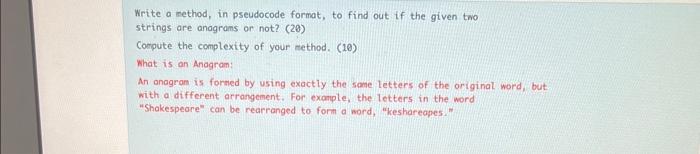 Solved Write a rethod, in pseudocode format, to find out if | Chegg.com