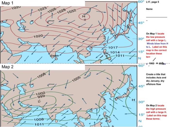 Solved on map 1 locate the low pressure cell with the large | Chegg.com