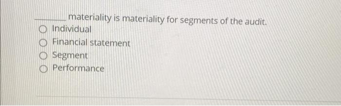 Solved materiality is materiality for segments of the audit. | Chegg.com