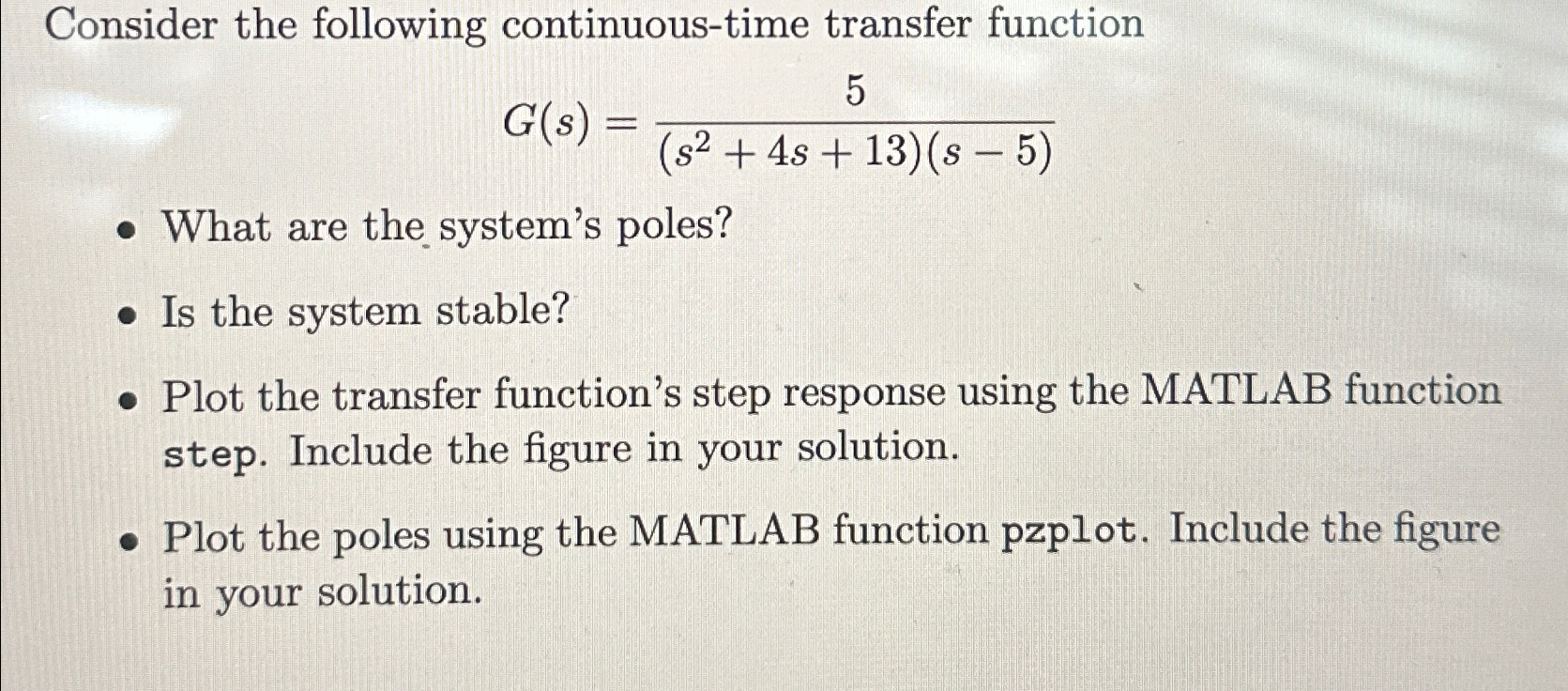 Solved Consider the following continuous-time transfer | Chegg.com