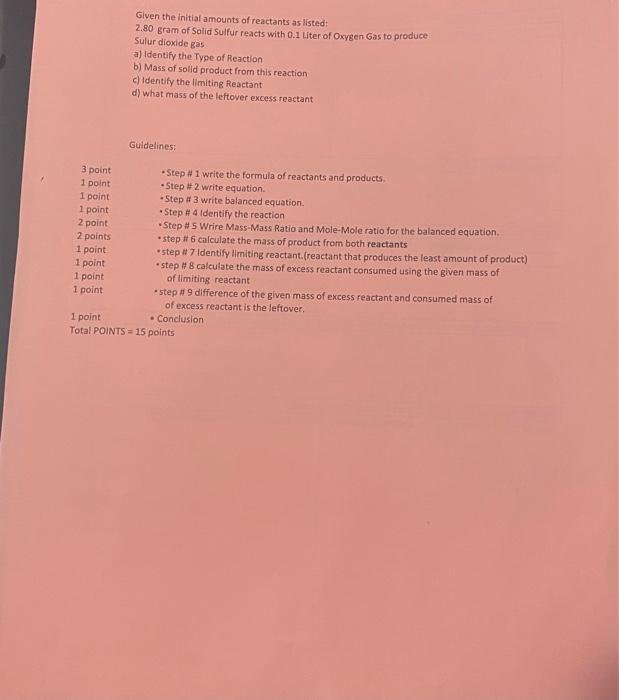 Solved Given the initial amounts of reactants as listed: | Chegg.com