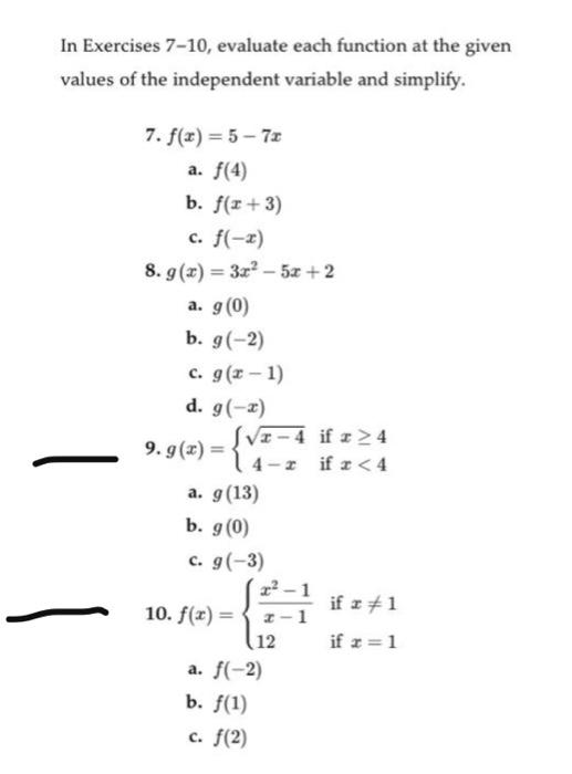 Solved In Exercises 7-10, evaluate each function at the | Chegg.com