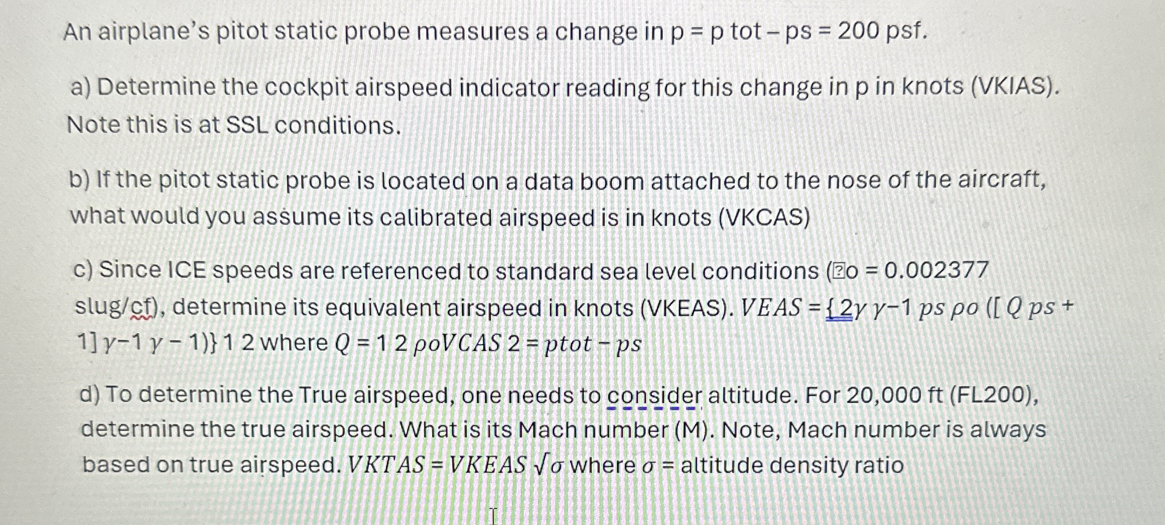 Solved An airplane's pitot static probe measures a change in | Chegg.com