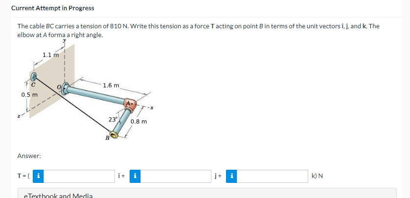 Solved Current Attempt in ﻿ProgressThe cable BC ﻿carries a | Chegg.com