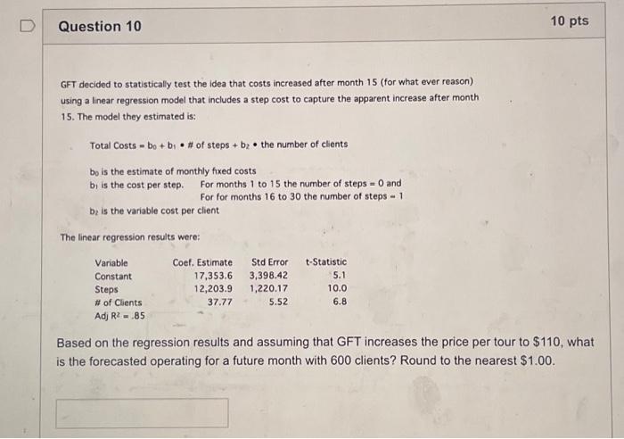 Solved GFT decided to statistically test the idea that costs | Chegg.com