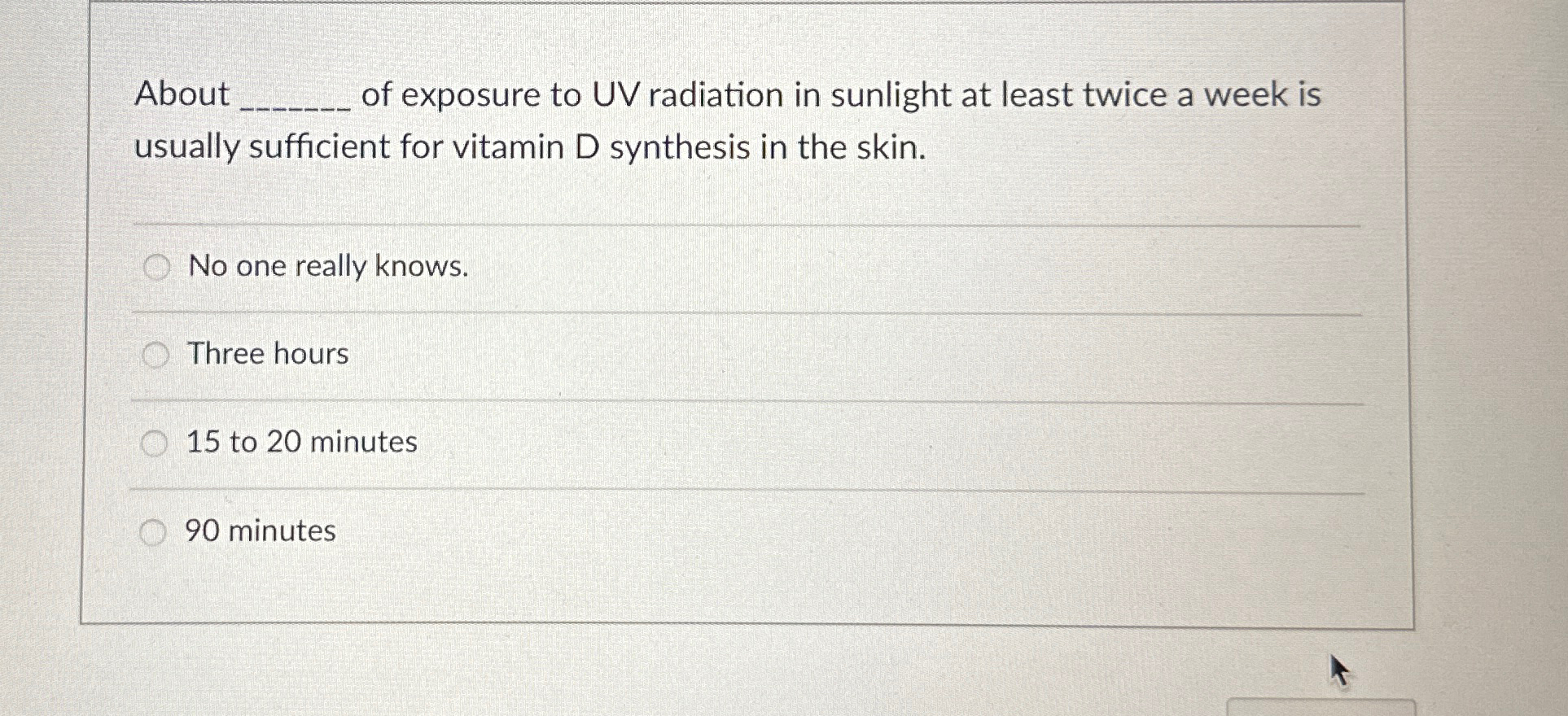 Solved About q, ﻿of exposure to UV radiation in sunlight at | Chegg.com