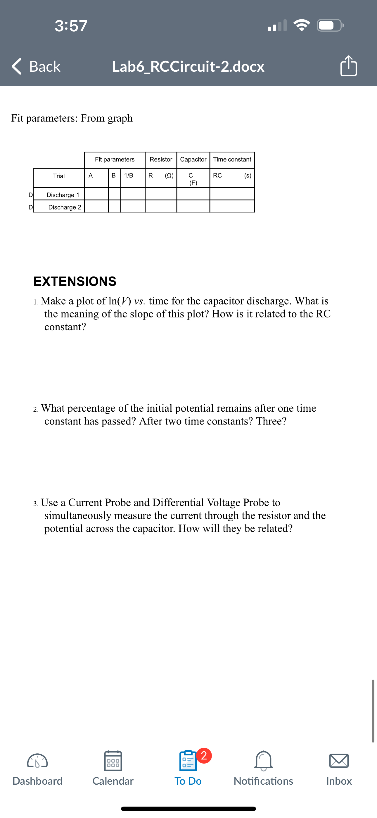 3:57BackLab6_RCCircuit-2.docxFit parameters: From | Chegg.com
