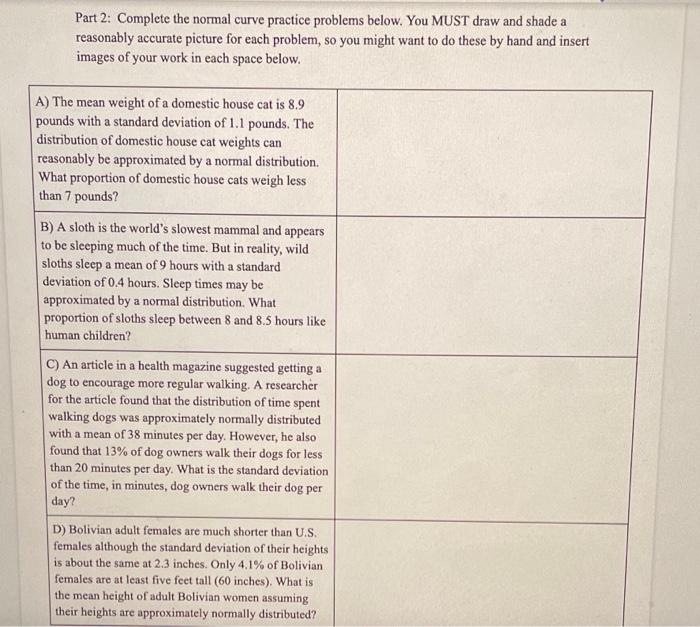 Solved Part 2: Complete the normal curve practice problems | Chegg.com