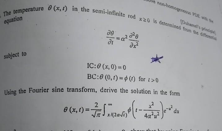 Solved The temperature @ (x,1) in the semi-infinite rod x20 | Chegg.com