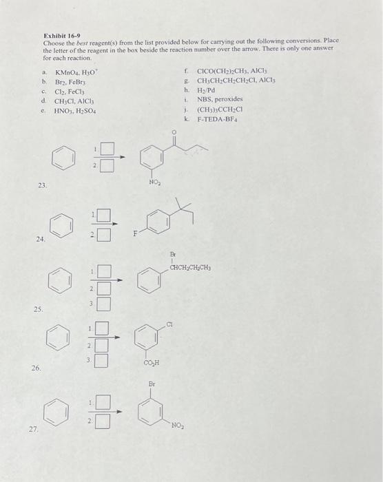 Solved Exhibit 16-9 Choose the best reagent(s) from the list | Chegg.com
