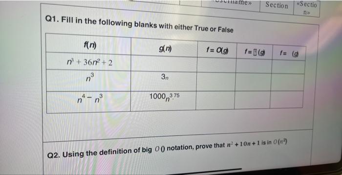 Q1. Fill in the following blanks with either True or | Chegg.com Q1. Fill in the following blanks with either True or | Chegg.com