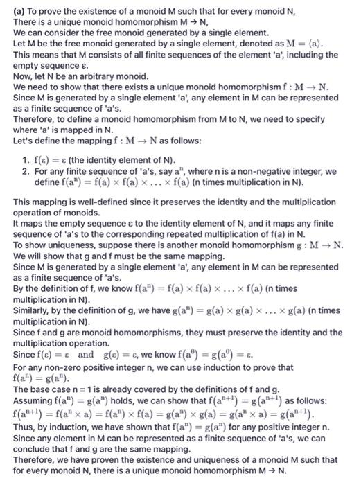 Solved Problem 2. (a) Prove that there exists a monoid M | Chegg.com